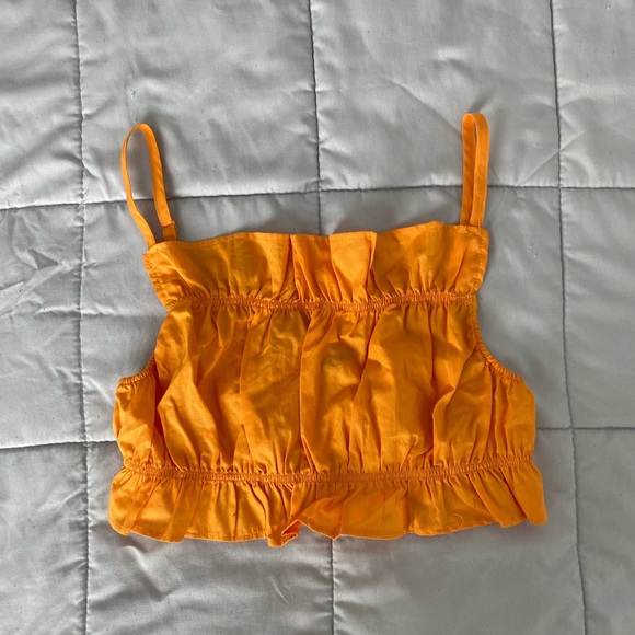 Tops | Nwt Orange Ruffled Crop Top | Poshmark